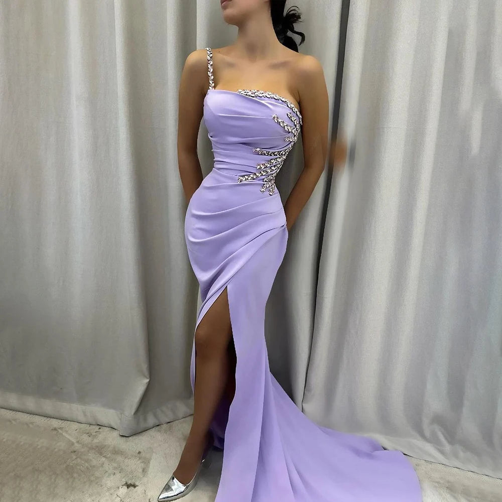SERENE HILL 2025 Arabic Elegant Lilac Satin Mermaid One Shoulder Beade ...