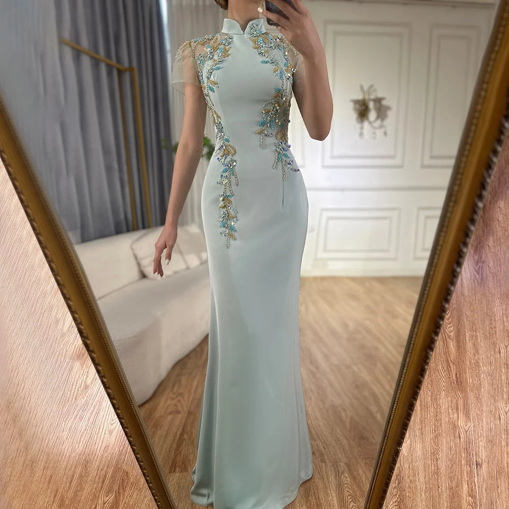 Luxury Mint Beaded Satin Mermaid Evening Dress with LA72797 – SERENE HILL