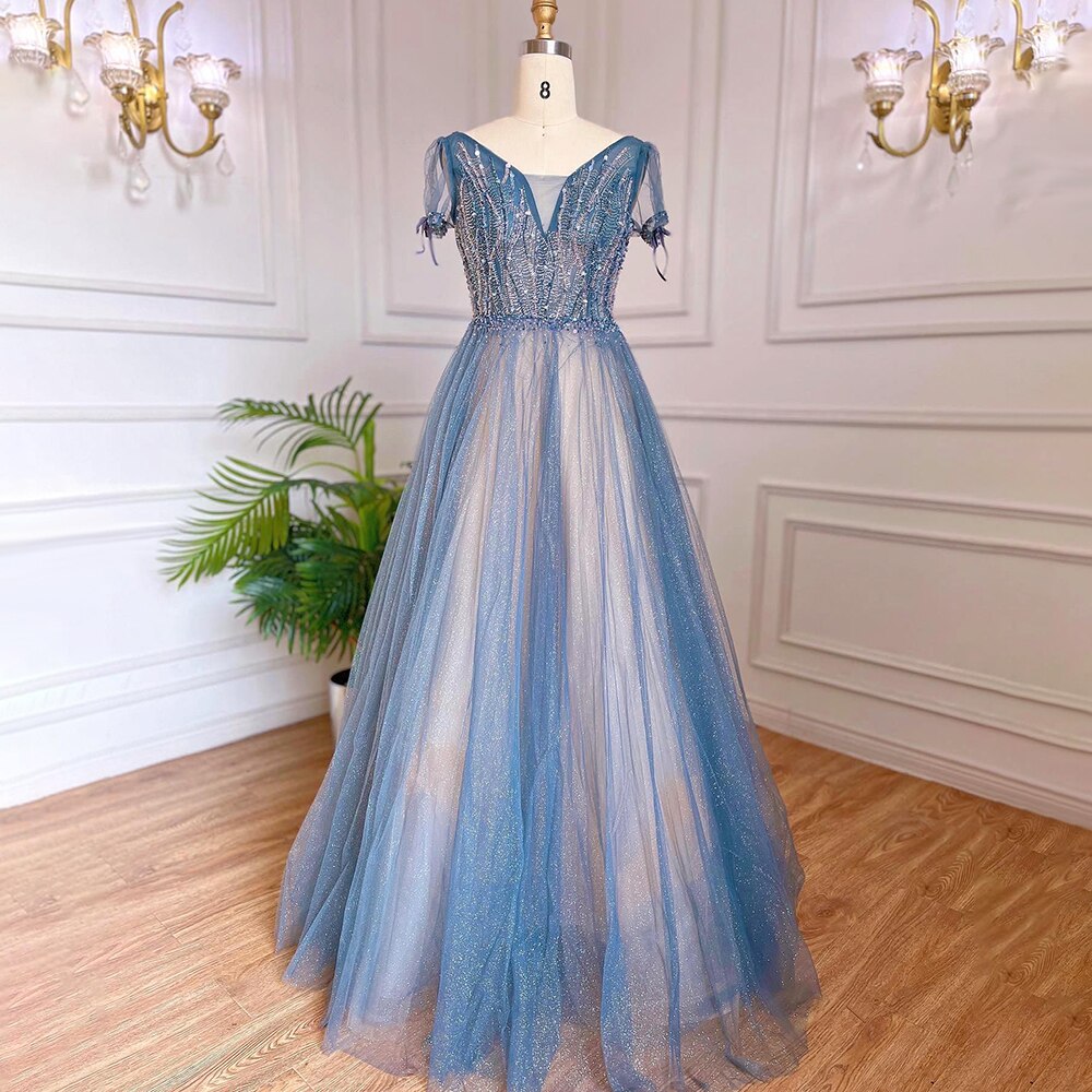 Serene Hill A-Line Blue Luxury Evening Dresses Gowns 2025 Beaded Short ...