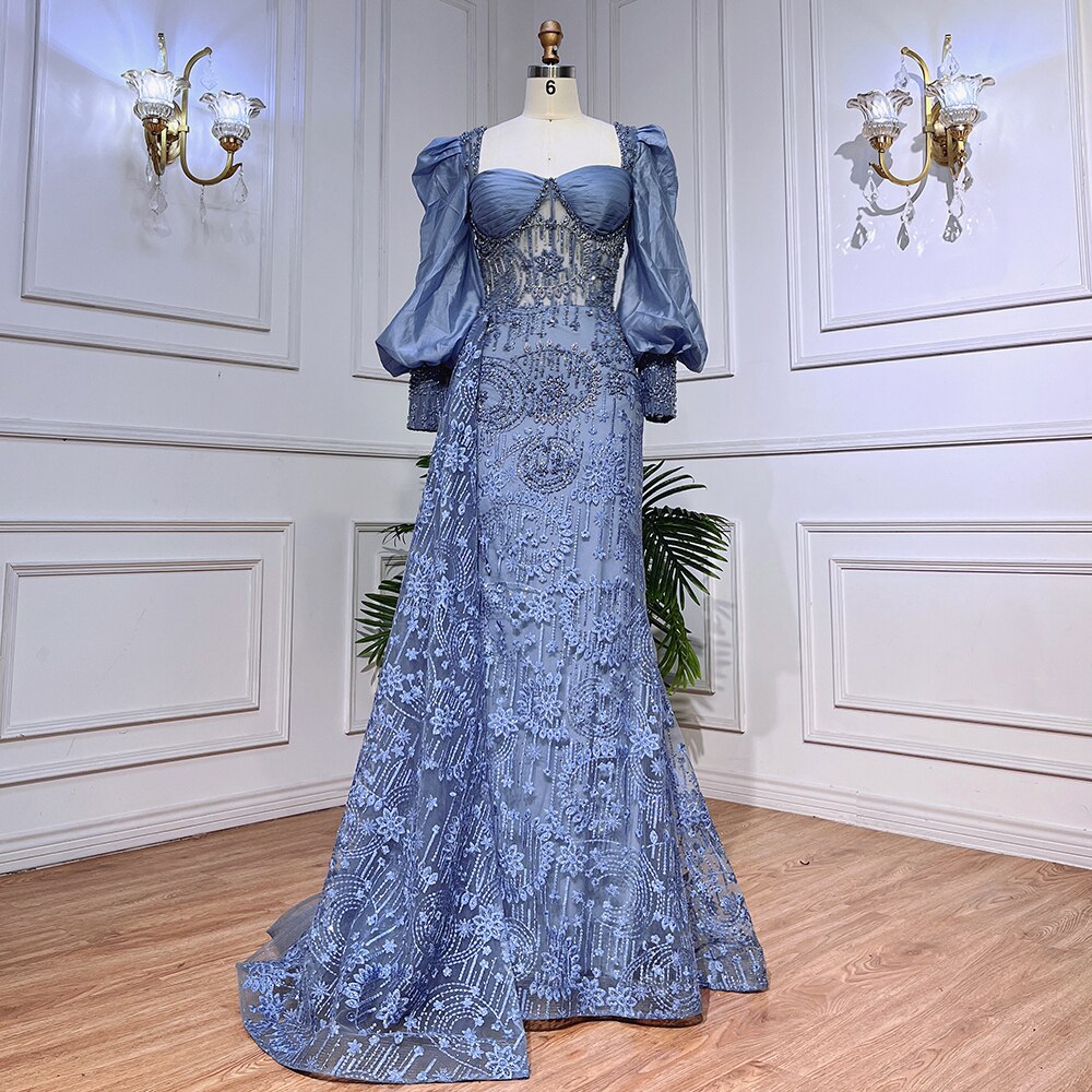 Serene Hill Blue Mermaid Lace Beaded Formal Evening Dresses With Ball ...