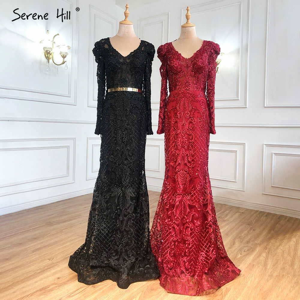 Serene Hill Navy Blue Mermaid Lace Beaded Muslim Luxury Evening Dresse ...